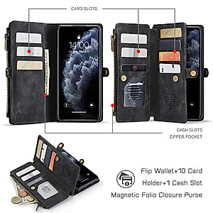 Defencase for iPhone 11 Pro Max Case, for iPhone 11 Pro Max Wallet Case for Women Men, Durable PU Leather Magnetic Flip Strap Zipper Card Holder Phone Case for iPhone 11 Pro Max 6.5-inches, Black