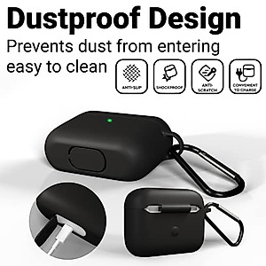 IceSword Airpods Pro 2nd/1st Generation Case Cover, Full Protective Silicone AirPods Skin Soft Shell Shock-Absorbing Protective Full-Body Keychain for Women Men [Front LED Visible] Airpods - Black