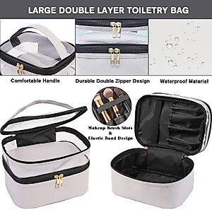 FITINI Makeup Bags Double Layer Travel Storage Cosmetic Cases Make up Organizer Toiletry Bags Water-resistant for Women Makeup Brush Bag,Gray