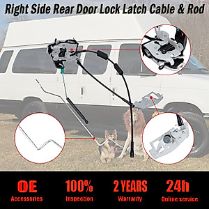 Rear Door Lock Latch Cable & Rod - Right Side - Fit for 1992-2019 Ford E150 E250 E350 Econoline Van, Back Cargo Door Latch Cables Kit Replaces# 8C2Z-15431A02-C AC2Z-15431A02-A 6C2Z-15431A02-AA