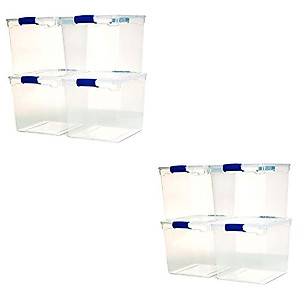 HOMZ Heavy Duty Modular Stackable Storage Tote Containers with Latching Lids, 31 Quart Capacity, Clear, 8 Count