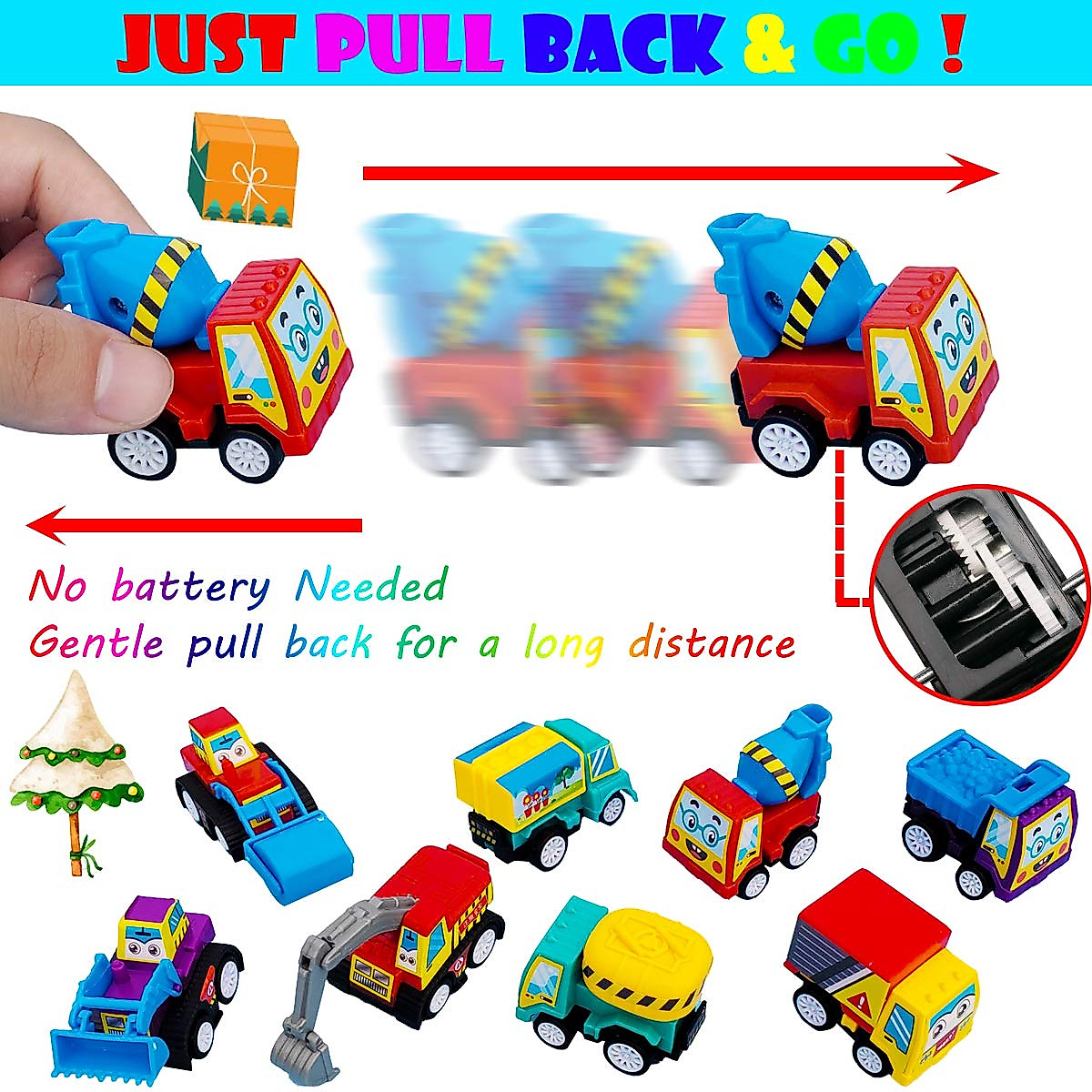 Tonmp Pull Back Vehicle Car, 12 Pack Assorted Mini Construction Plastic Vehicle Set, Pull Back Truck and Car Toys for Boys Kids Child Party Favors,Pull Back and Go Car Toy Play Set