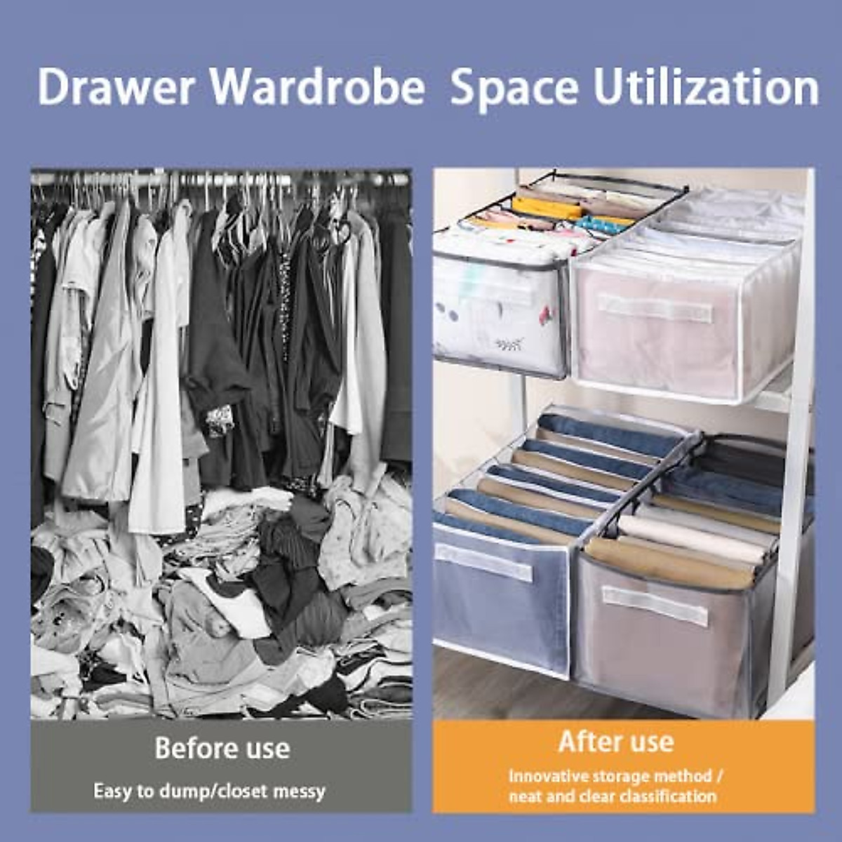 Wardrobe Clothes Organizer for Jeans Upgrade Style Thicker and Bigger,Sweater Organizer for Closet 7-9 Grids with Handle,Clothes Organizer for Folded Clothes (Grey)