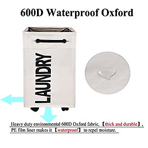 Haundry 86L Large Collapsible Laundry Hamper with Wheels, Rolling Large Clothes Hamper Basket, Wheeled Dirty Clothes Storage Bin, Beige