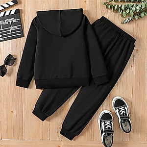 PATPAT Boy's Long Sleeve Luminous Tracksuit Set Pullover Hoodie Jogging Pants Set 2 Pieces Sweatshirt Elastic Sweatpants Black 6-7 Years