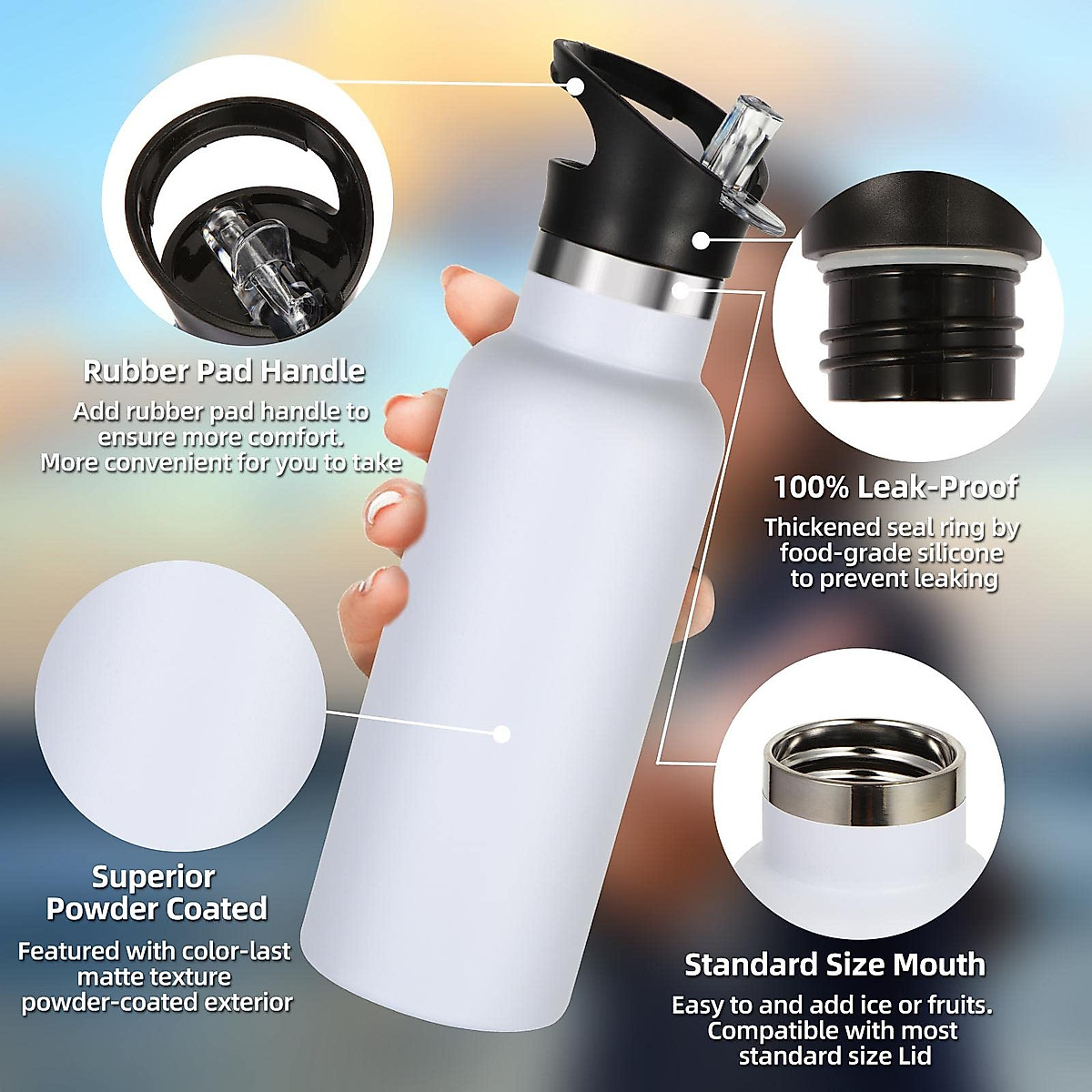 Volhoply 17oz Insulated Water Bottle Bulk 8 Pack,Stainless Steel Kids Water Bottles with Straw Lid,Reusable Metal Thermos Water Bottle,Double Wall Vacuum Sports School Flask Keep Cold(White,8 Set)