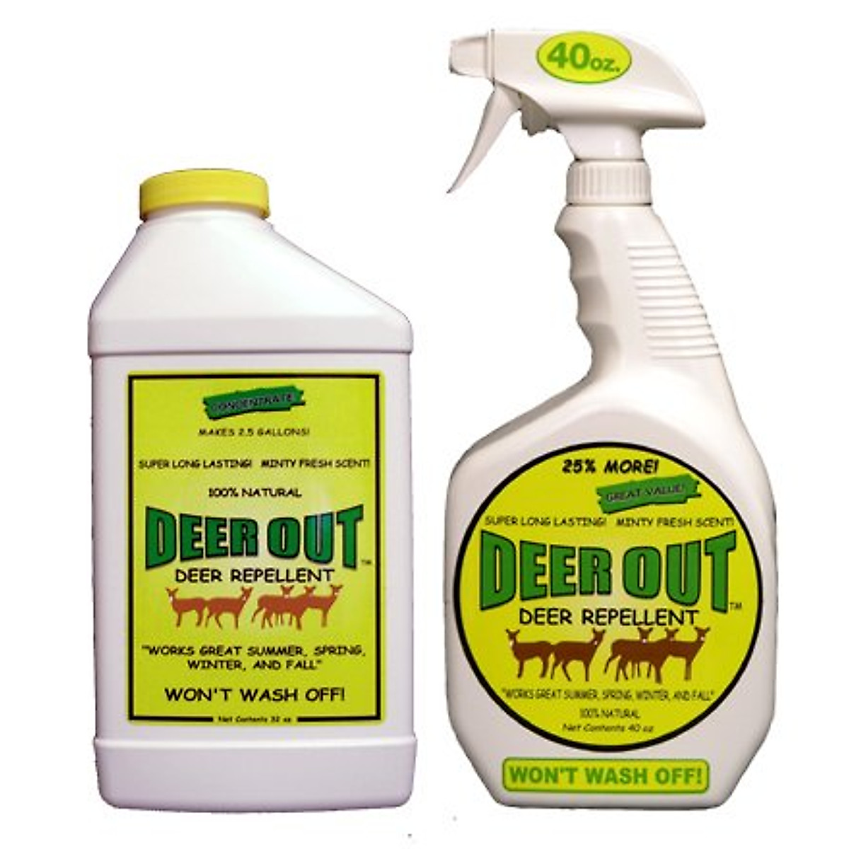 Deer Out Deer Repellent - Starter Combo Kit: 40oz Ready to Use Spray & 32oz Concentrate