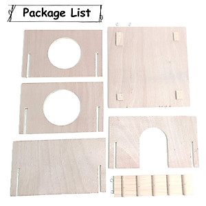 PINVNBY Guinea Pig Hideout Chinchilla Wooden House Hut with Windows Natural Handcrafted Detachable Small Animal Hideout Hut for Hedgehog Rat Hamster Gerbil