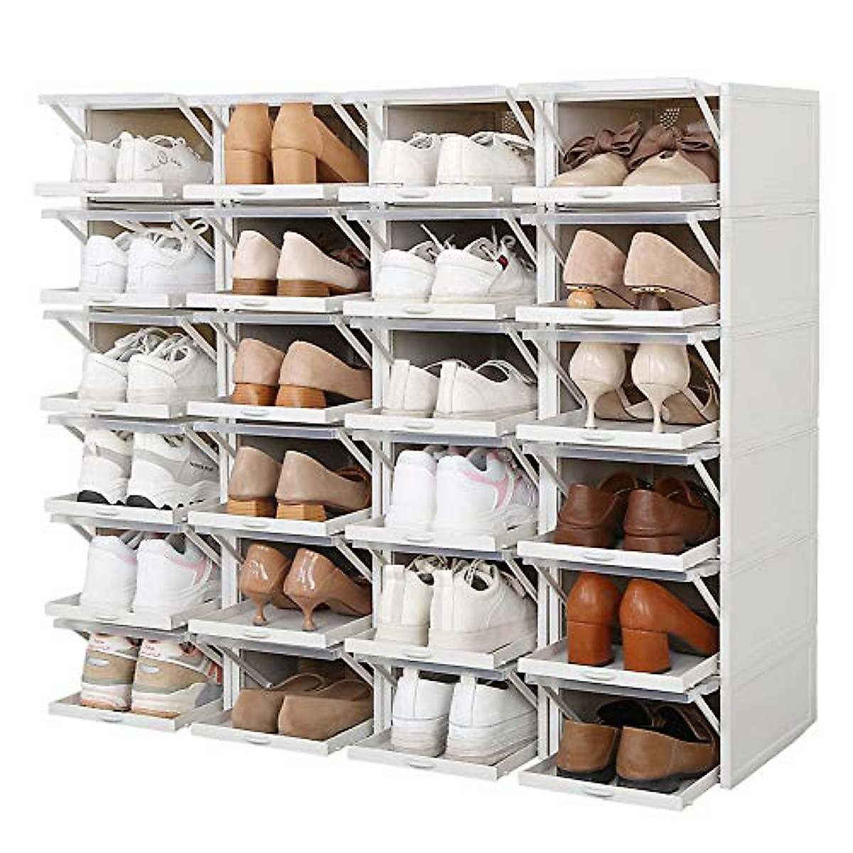 Plastic Pull Shoe Storage Box Clear Stackable Shoes Boxes Cabinet Organizer Flip Drawer (Grey 3 PCS Set)