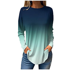 JJHAEVDY Christmas Fall Fashion Shirts for Women Going Sweatshirt Trendy Dressy Shirts Loose Fit Outfits Oversized Crewneck Sweatshirt Women Clothes(2-Light Blue,XX-Large)