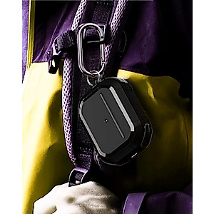 Podarmor Rugged Military-Grade Case for AirPods 2 & 1 - Full-Body Protection with Keychain - Wireless Charging Compatible (Black)