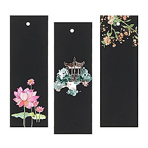 Penta Angel Bookmark with Tassel 20pcs Blank Kraft Paper Cardstock Bookmarks Gift Tags and 20pcs Random Color Handmade Tassels for Earring Key Chain Jewelry Making and Craft DIY (Black, 5.5x2inch)