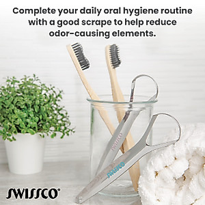 Tongue Scraper by Swissco | Stainless Steel Tongue Cleaner | Reduces Bad Breath, Improves Oral Care | Pack of 2 Tongue Scrapers
