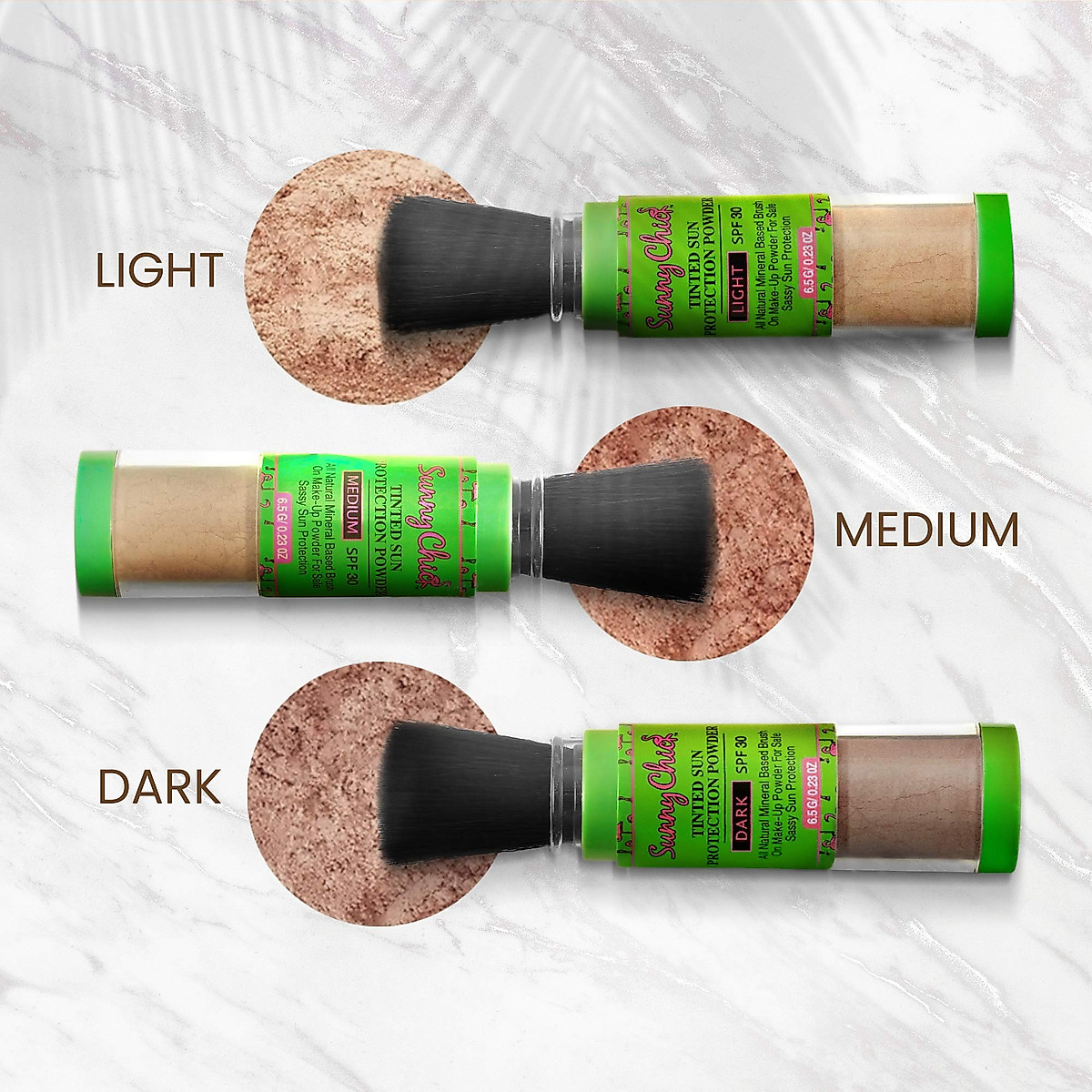 Sunny Chick Sunscreen Powder- Tinted Brush-On Mineral Sunblock SPF30 .23OZ (Medium)