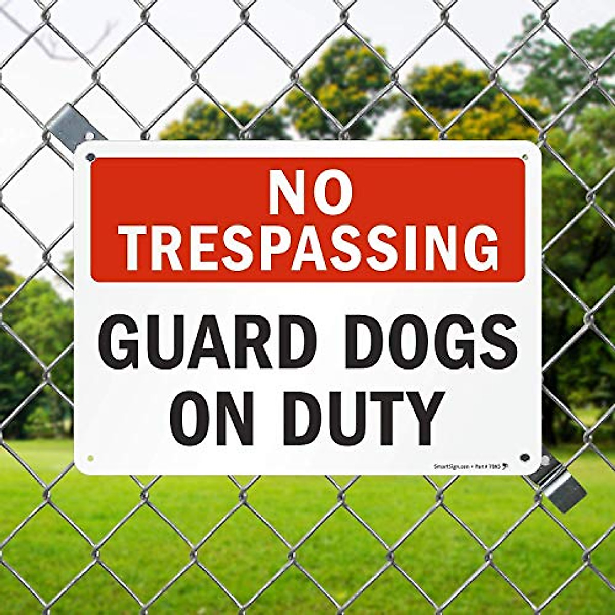 SmartSign - S-2432-Pl-14 No Trespassing - Guard Dogs On Duty Sign By | 10" x 14" Plastic Black/Red on White