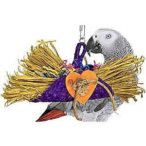 Bonka Bird Toys 950 Foraging Taco Shredding Parrot Toy, Brightly Colored Natural Raffia and Palm Leaf. Quality Product Hand Made in The USA.