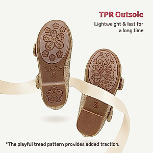 DREAM PAIRS Girls Mary Jane Side Bow Flower Girl Ballerina Flats Dress Shoes, Gold/Glitter - 8 Toddler (Angel-5)