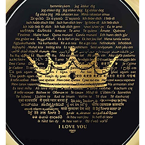 14k Yellow Gold Over 100 Languages I Love You Necklace for Women Her Queen Crown Pendant Gold Inscribed in Micro Text on Romantic Anniversary Onyx Gemstone, 18" Gold Plated Silver Rolo Chain