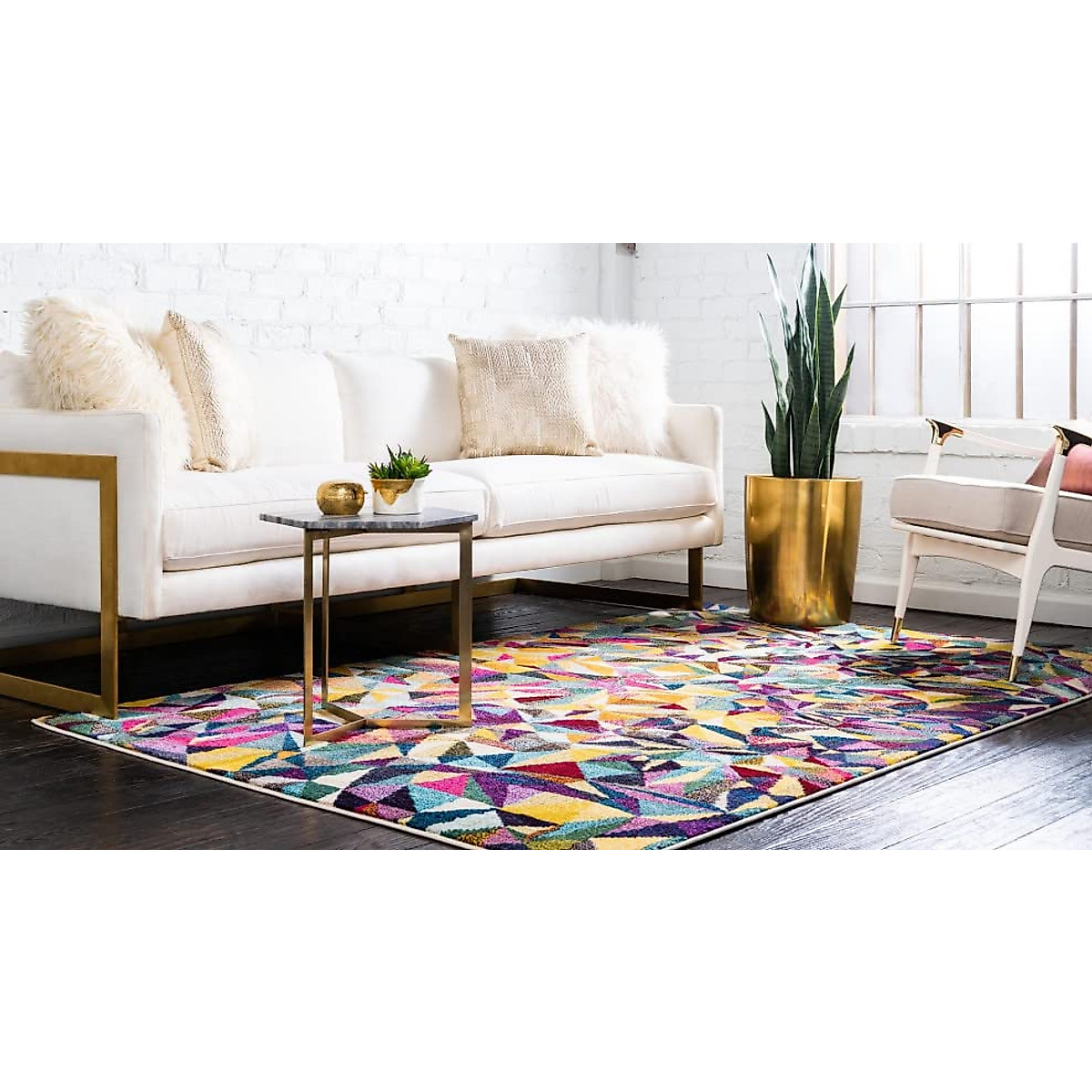 Unique Loom Estrella Collection Geometric, Triangles, Bright Colors, Abstract, Modern Area Rug, 9 ft x 12 ft, Multi/Beige