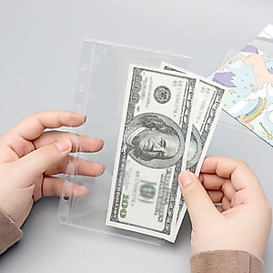 12pcs A6 Binder Pockets Zipless Clear Cash Envelopes Loose Leaf Binder Sleeves PVC Sheet Protectors 6 Holes for 6 Ring A6 Binder Organizer Photos Cards Bills (Clear A6 Binder Pocket)