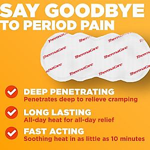 ThermaCare Portable Menstrual Heating Pad, Adhesive Period Therapy Heat Patches for Cramps and Backache Relief, HSA/FSA Eligible & Approved, 6 Count