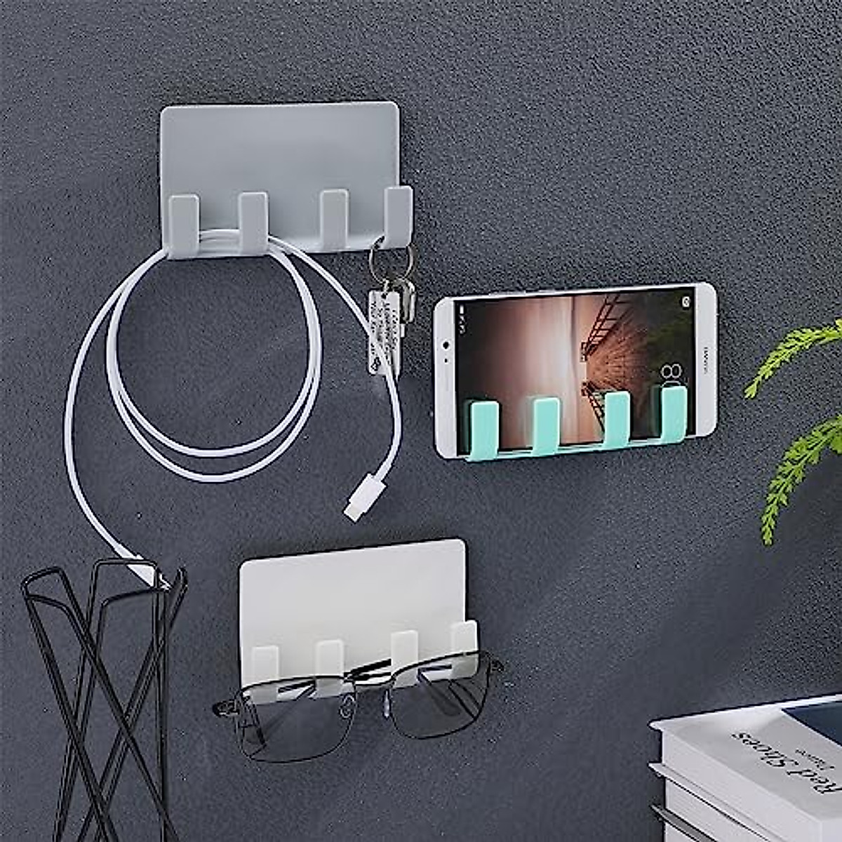 UKCOCO Cell Phone Wall Mount, 3 Pack Multi Purpose Plastic Phone Charging Dock Holder Shaving Razor Towel Hook Bracket for Smartphone Tablet eReader (Mixed Color)