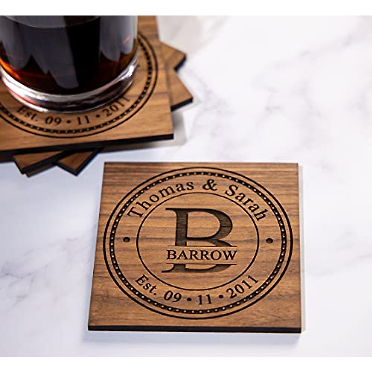 Personalized Coasters Handmade in the USA, Wedding Gifts, Anniversary Gifts, or Personalized Gifts. Sets of 4,6,8,16 or wedding keepsake gifts for guests 100, or 200 units to be remembered for years!