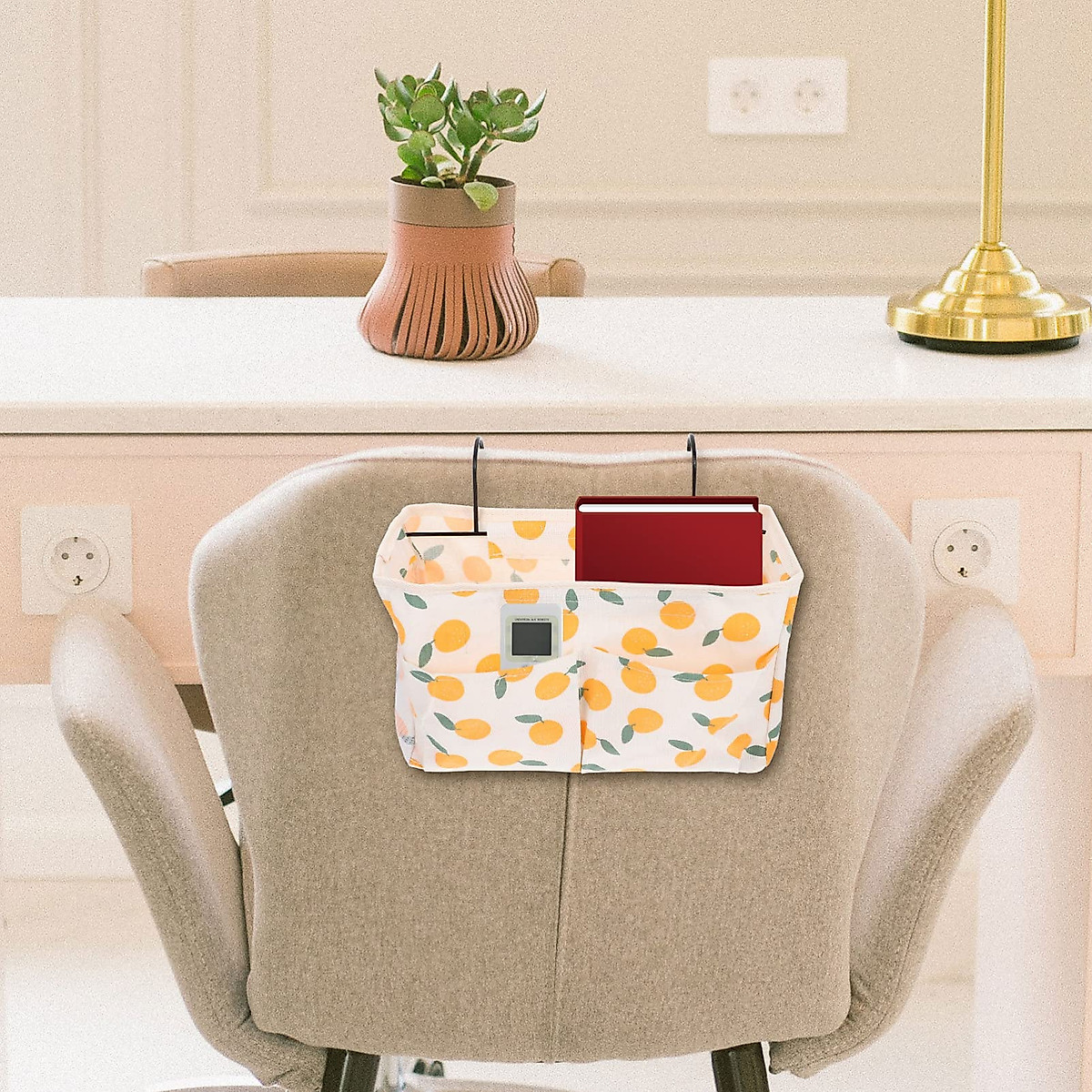 ARTIBETTER Fruit Hanging Basket Orange Bedside Cotton Linen Hanging Storage Bag Bed Storage Pocket Organizer Pouch Diaper Stacker for Bed Crib Craddle Baby Clothes Organizer Storage Bed Frame