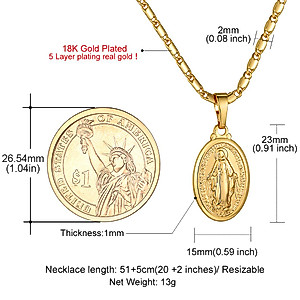 GOLDCHIC JEWELRY Gold Blessed Our Lady Of Guadalupe Pendant Necklace for Women, 18k Gold Plated Mary Medallion Necklace, Medal Necklace For Women Men-With Gift Box