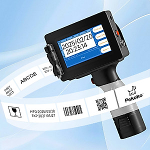 PEKOKO LB100S Portable Hand Jet Handheld TIJ Thermal Inkjet Printer 12.7mm Online QR Bar Batch Date Number Coding Machine for Carton Box,Food Package,Drink Bottle