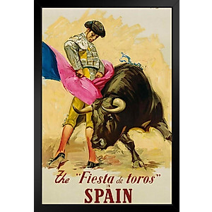Spain The Fiesta De Toros Bullfighter Matador Vintage Illustration Travel Art Deco Vintage French Wall Art Nouveau 1920 French Advertising Vintage Poster Prints Stand or Hang Wood Frame Display 9x13