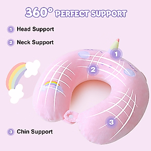 Cirorld Travel Pillow for Kids Adult Cute Neck Pillow for Traveling Memory Foam Airplane Pillow Sleep Mask Animal Flight Pillow Head Rest Neck Support for Cars Long Flights (Pink, 9-12 Y/O)