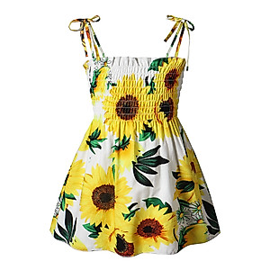 Toddler Kids Baby Girl Summer Dress Clothes Floral Ruffle Strap Dresses Backless Princess Sundress Playwear Outfits (White Sunflower, 18-24 Months)
