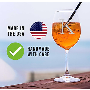 Etched Monogram 16oz Stemmed Wine Glass (Letter K) – A-Z Customized Gifts for Women, Personalized Wine Gifts for Women, Custom Engraved Gift for Wedding, Wine Accessories for Wine Lovers, Mom, Sister