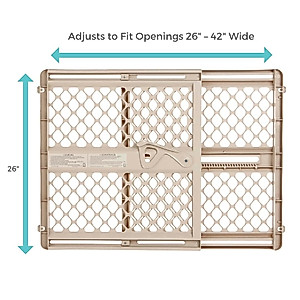 Toddleroo by North States Supergate Ergo Child Gate, Baby Gate for Stairs and Doorways. Includes Wall Cups. Pressure or Hardware Mount. Made in USA. (26" Tall, Sand)