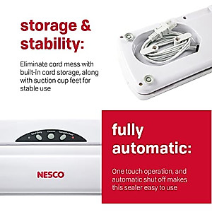 Nesco VS-01 One Touch Operation Food Vacuum Sealer with Vacuum Sealer Bags, White