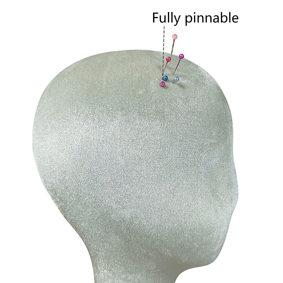 DE-LIANG Female Velvet Head Dress Form Mannequin Fully Pinnable Head for Hat Wig Jewelry Earring Scarves Display Clothing Fabric Head Model for Sale Silver Grey40cm