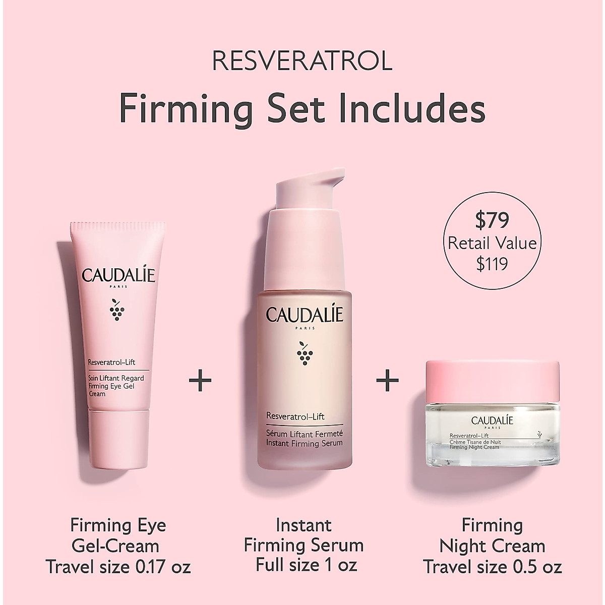 Caudalie Resveratrol-Lift Instant Firming Serum: Oil-Free Anti-Aging Serum with Resveratrol, Hyaluronic Acid & Vegan Collagen Alternative (Set)
