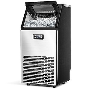Joy Pebble Commercial Ice Maker Machine,100 lbs/day,33 lbs Basket,2-Way Add Water, Commercial Ice Machine with 7-Gear Ice Thickness,24 Hour Timer,Self Cleaning Ice Maker for Bar,Restaurant,Home,Office