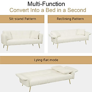 Ochangqi 71'' Futon Couch Bed, Convertible Double Sofa Bed,Modern Loveseat Sleeper, 3 Seater,2 Pillow, Convertible Folding Love Seat Daybed for Small Spaces, Office, Bedroom,Apartment (Beige)