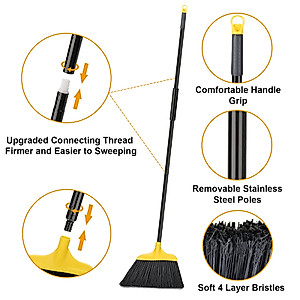 Outdoor Broom Heavy-Duty Indoor Brooms 54 Inches 3 Pack for Courtyard Garage Restaurant Lobby Patio Shop Home Kitchen Office Floor