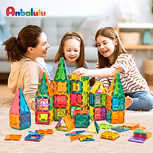 Anbalulu Magnetic Building Tiles, 134PCS Large Magnet Building Set,Magnetic Blocks, 3D STEM Stacking Toys, Magnets Toy for Kids Boys Girls
