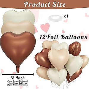 Brown Beige Cream Heart Balloons, 18inch 12PCS Coffee Cream Beige Heart Shape Balloons, Nude Neutral Foil Love Balloons for Valentine's Day Decorations for Engagement Baby Shower Wedding