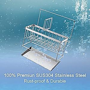 Ciyvotom Sponge Holder for Kitchen Sink, Sink Caddy Kitchen Sponge Holder for Dish Rags Brush Soap Scrubber Stainless Steel 304 Counter Organizer with Auto Drain Tray