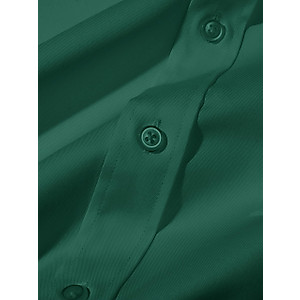 MAGCOMSEN Men's Dress Shirts Long Sleeve Button Up Shirt with Pocket Fitted Formal Business Wear Solid Cotton Fashion Shirts Dark Green, L