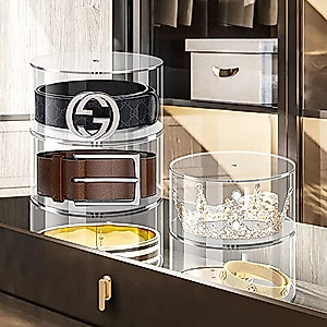 Acrylic Belt Organizer for Closet - 5 Compartments Transparent Storage Holder | Display Case for Makeup, Jewelry, Watches, Bow Tie, & Bracelets | Multipurpose Clear Containers & Versatile Design