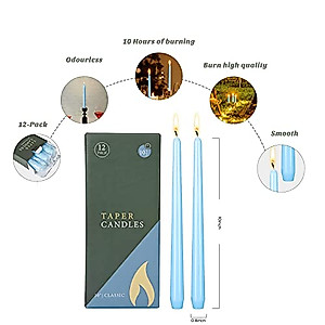Laskey Taper Candles 10 Inch Tall Wedding Dinner Candle Set of 12 (Light Blue)