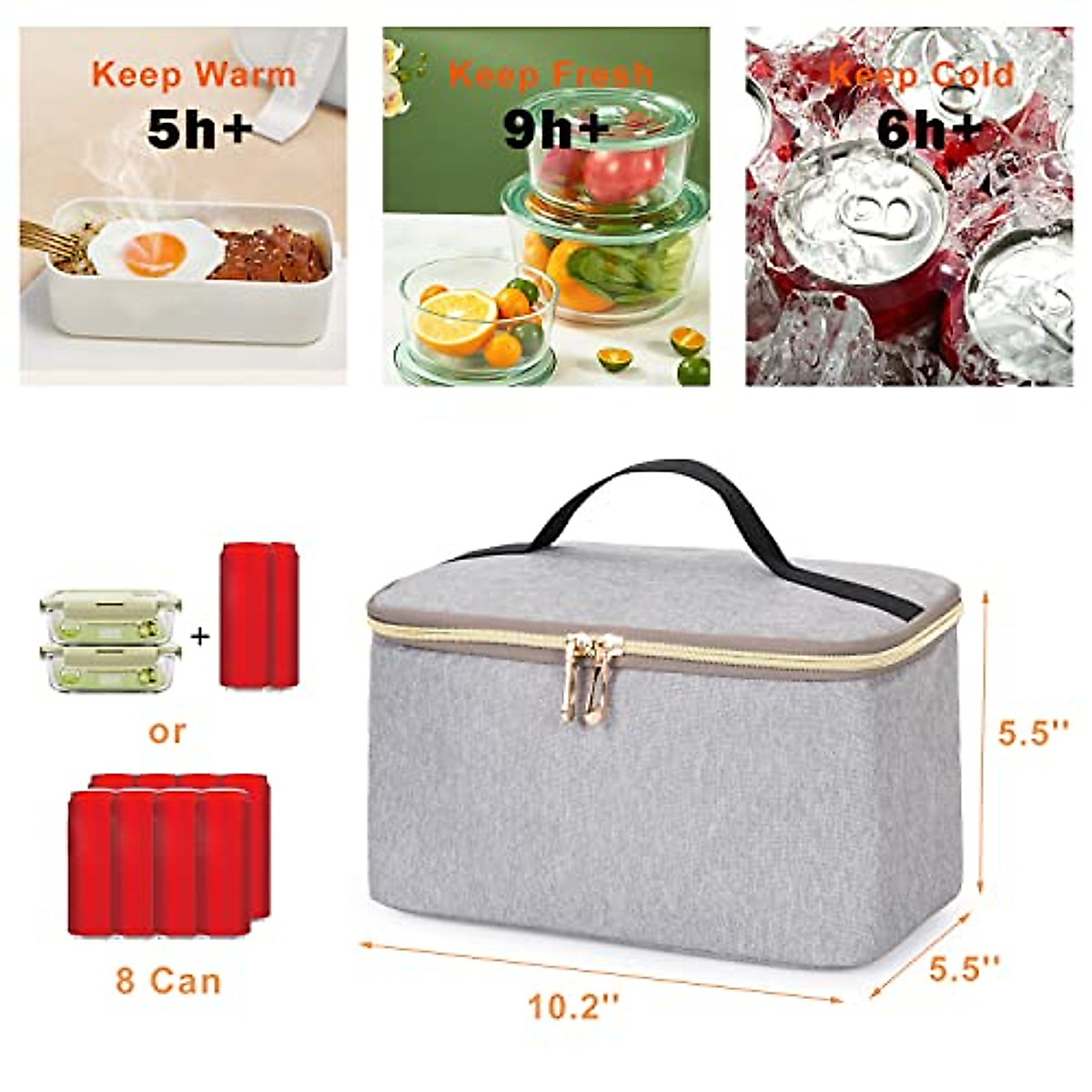 Herald 15.6 inch Laptop Backpack with Lunch Compartment for Women Men, Quilted Insulated Cooler College School Computer Bookbag Water Resistant Leak-proof Food Bag for Work Beach Camping Picnic Hiking