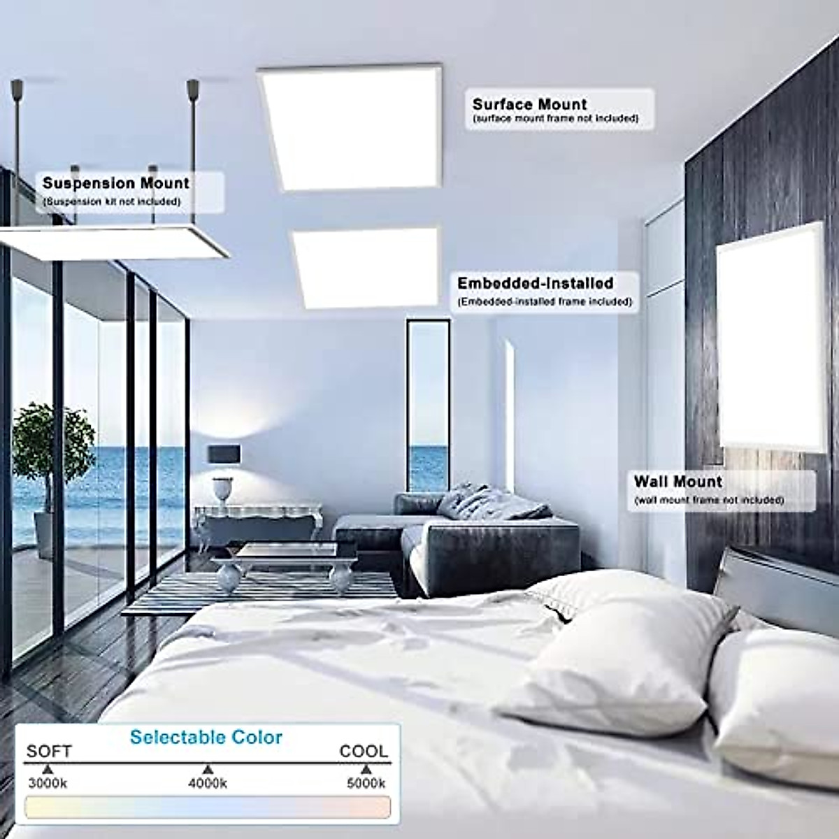 1x4 led Flat Panel Light,CRI90 3CCT 3000K/4000K/5000K Dimmable 0-10V, 8000LM,LED Light Drop Ceiling Fixture,Flat Panel Led Light,Ceiling Panels LED Troffer LED Lay for Office-Commercial Grade