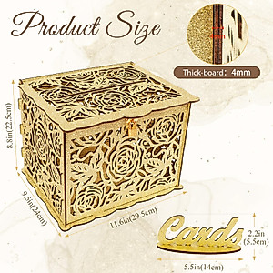 CYAOOI Glittery Gold Wedding Card Box with Lock, Wooden Gift Card Box for Wedding Reception, Elegant Wedding Money Envelope Card Box Holder for Party Graduation Birthday Baby Shower Decorations